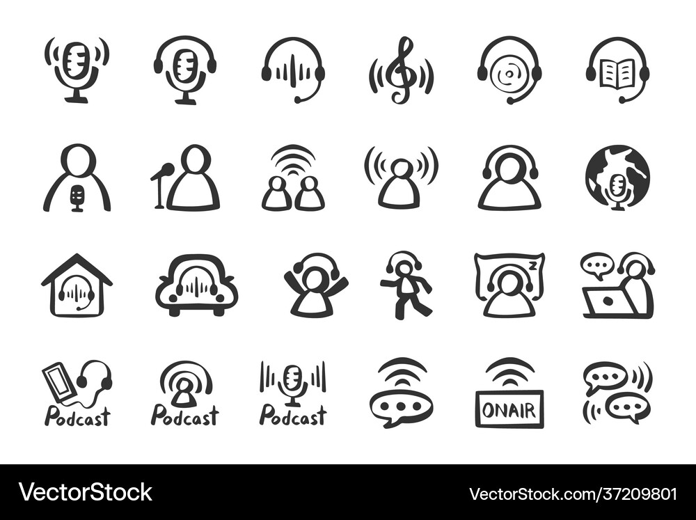 Podcast icon set hand drawn doodle icons Vector Image