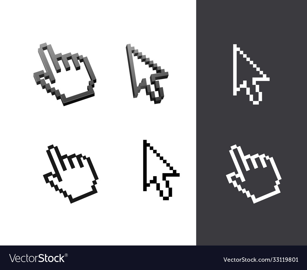 Retro black pixel computer cursor set Royalty Free Vector