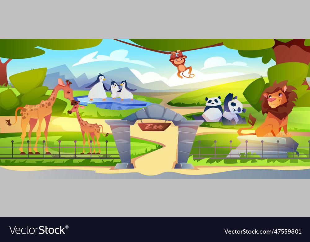 Zoo with animals Royalty Free Vector Image - VectorStock