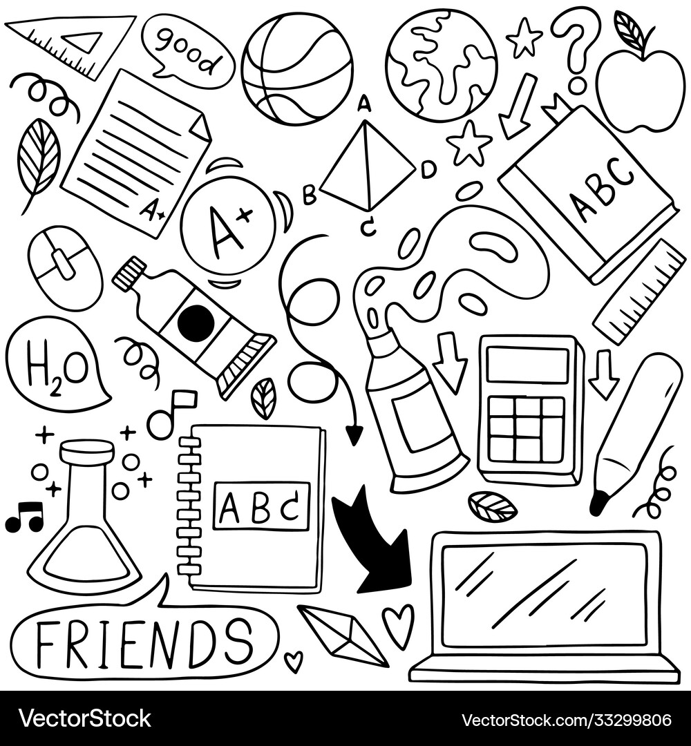 08-09-080 hand drawn set school icons Royalty Free Vector