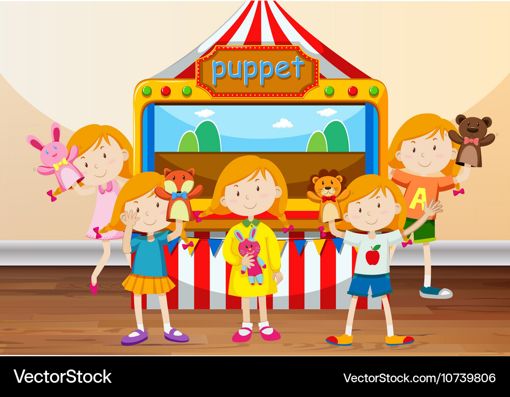 Children playing with hand puppets Royalty Free Vector Image