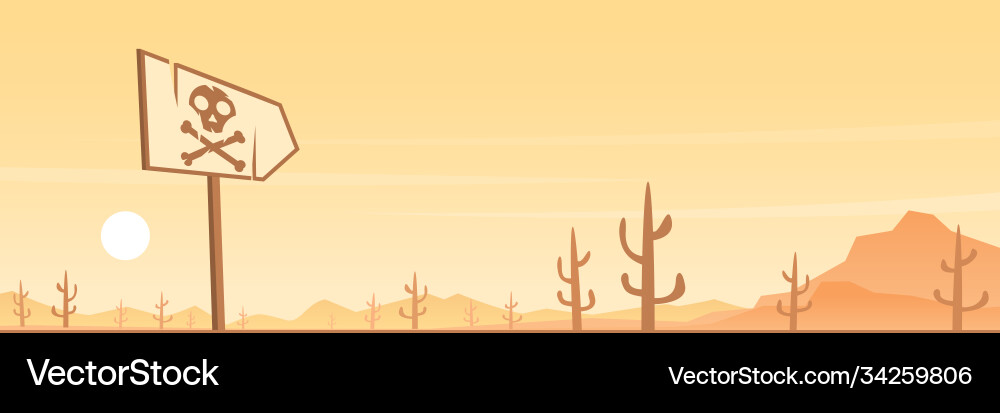 Desert and danger sign scene panoramic banner Vector Image
