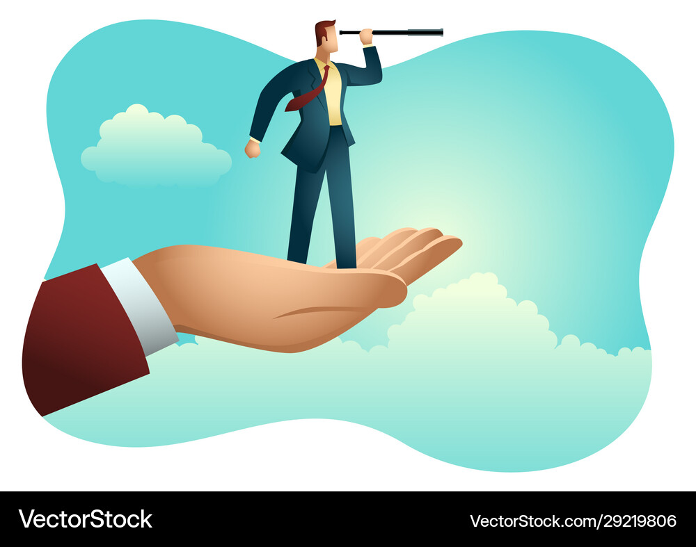 Hand holding a businessman using telescope Vector Image