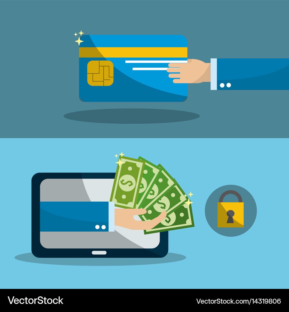 Hand with credit card and computer with bills Vector Image