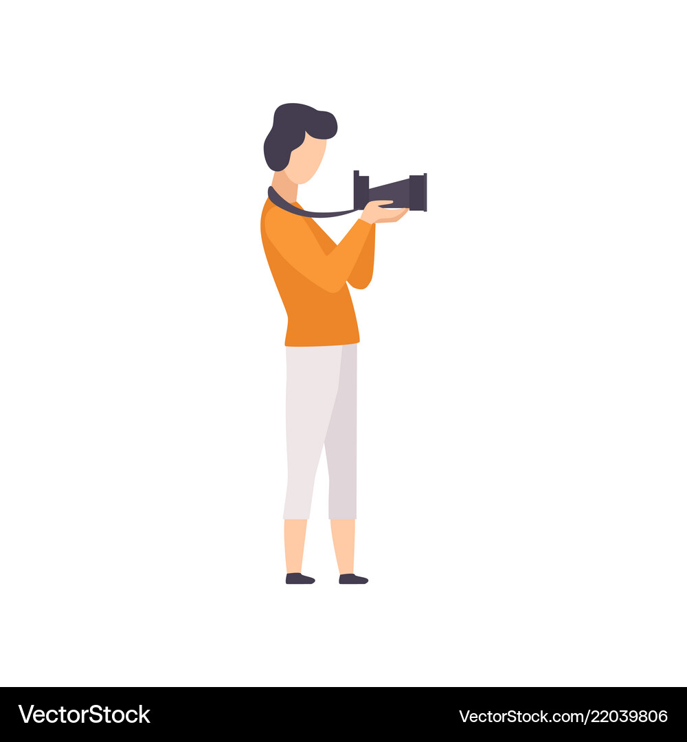 Male photographer working with camera guy taking Vector Image