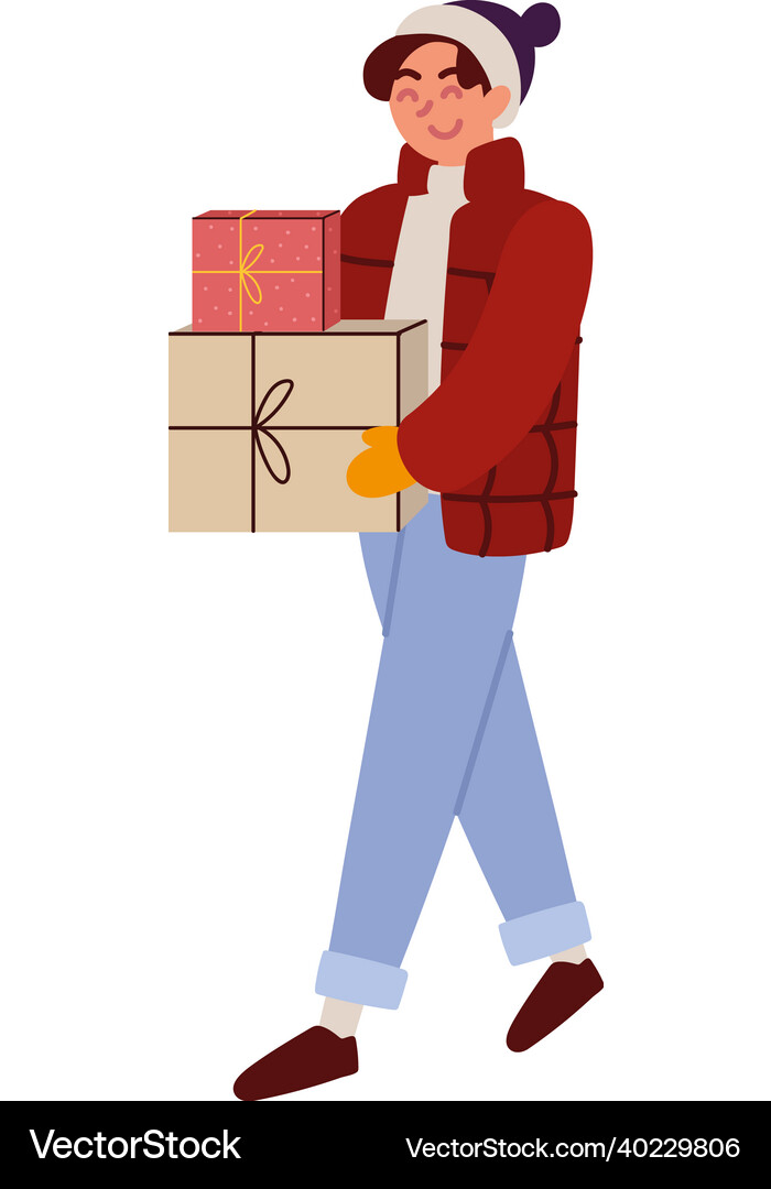 Man with christmas gifts Royalty Free Vector Image