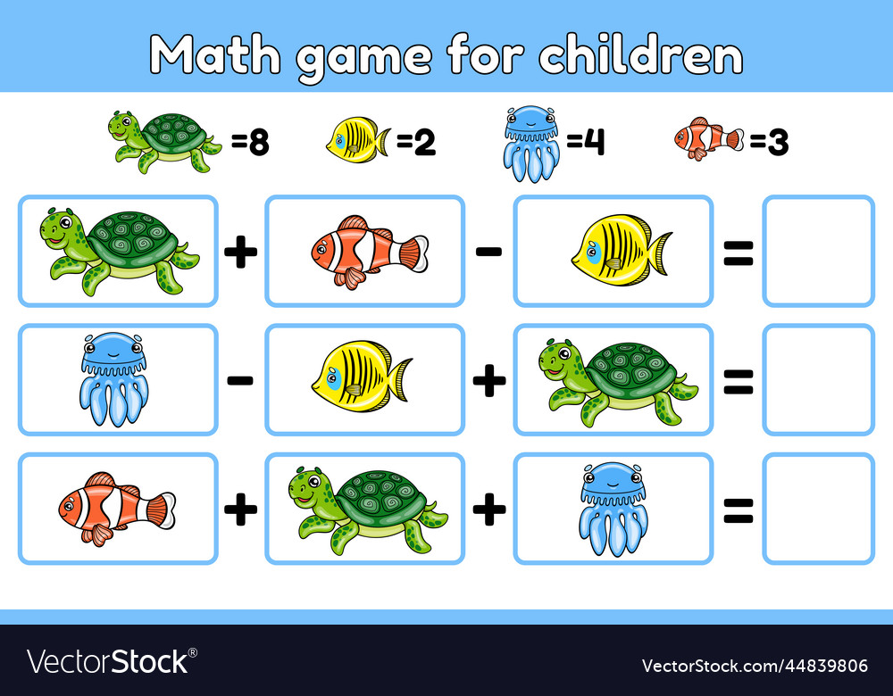 Math game for children sea animals-1 Royalty Free Vector