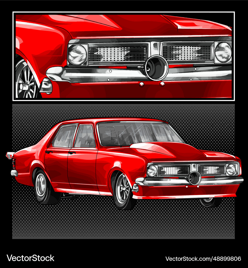 Red drag racing car with grey strip Royalty Free Vector