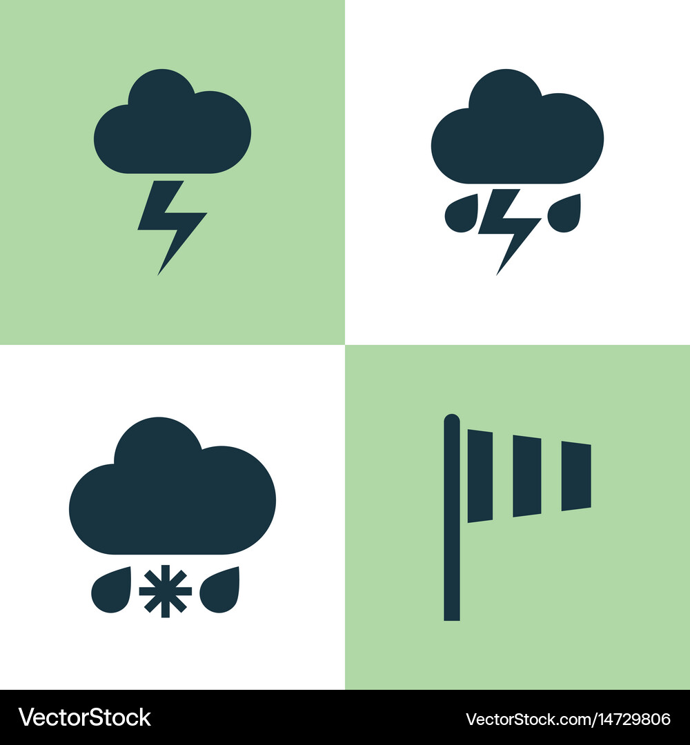 Weather icons set collection lightning flag Vector Image