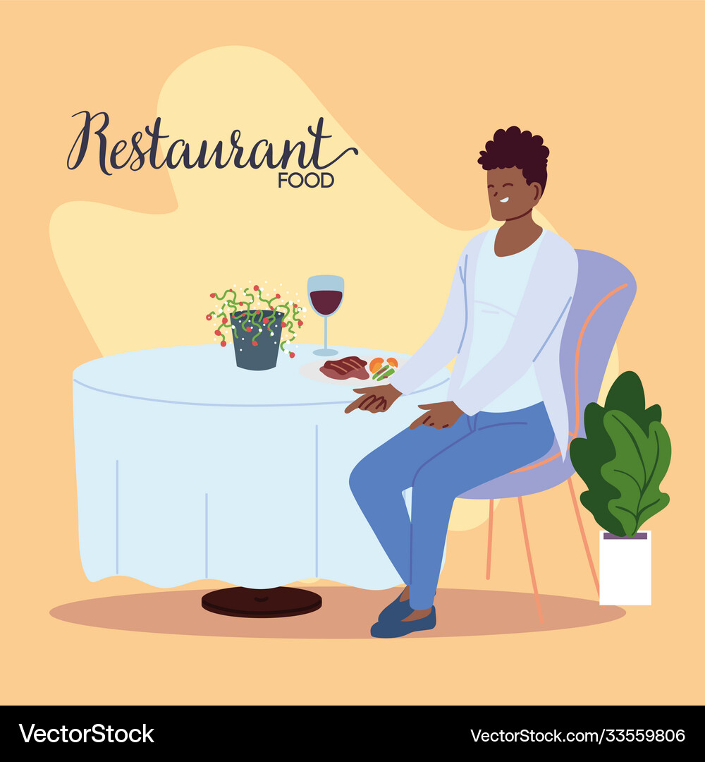 Young man sitting in a beautiful restaurant having