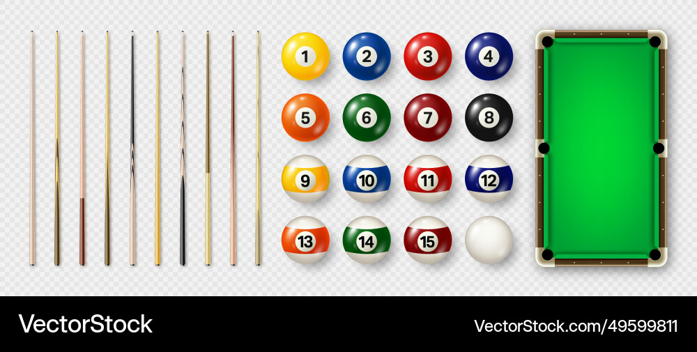Billiard balls with numbers various cues Vector Image