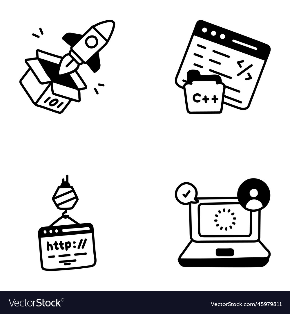 Collection of hand drawn web services icons Vector Image