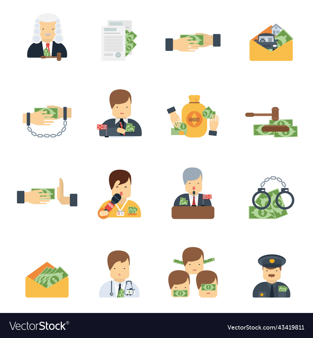 Corruption icons flat Royalty Free Vector Image