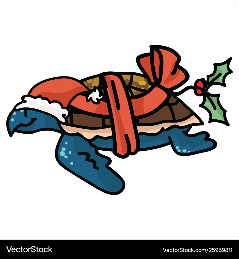 Cute underwater christmas turtle cartoon Vector Image