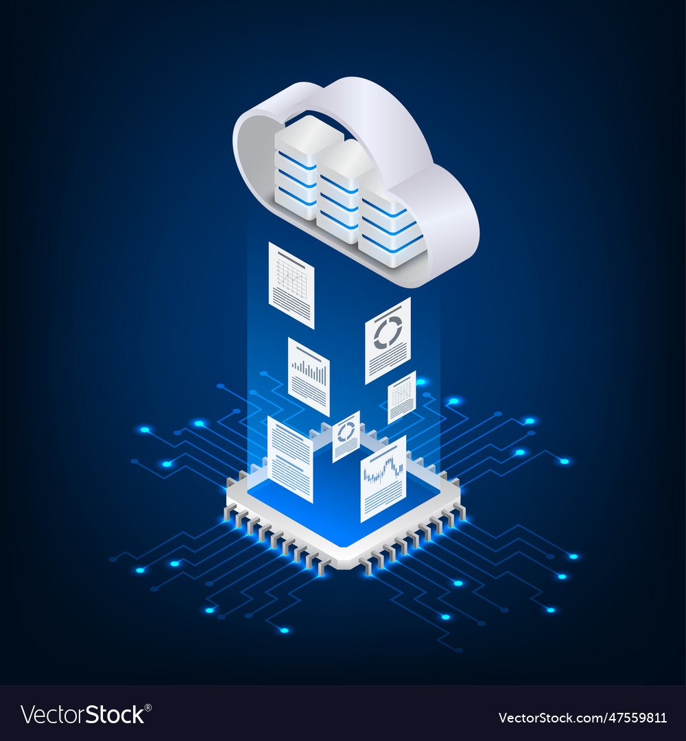 Isometric cloud transfer data protection cpu Vector Image