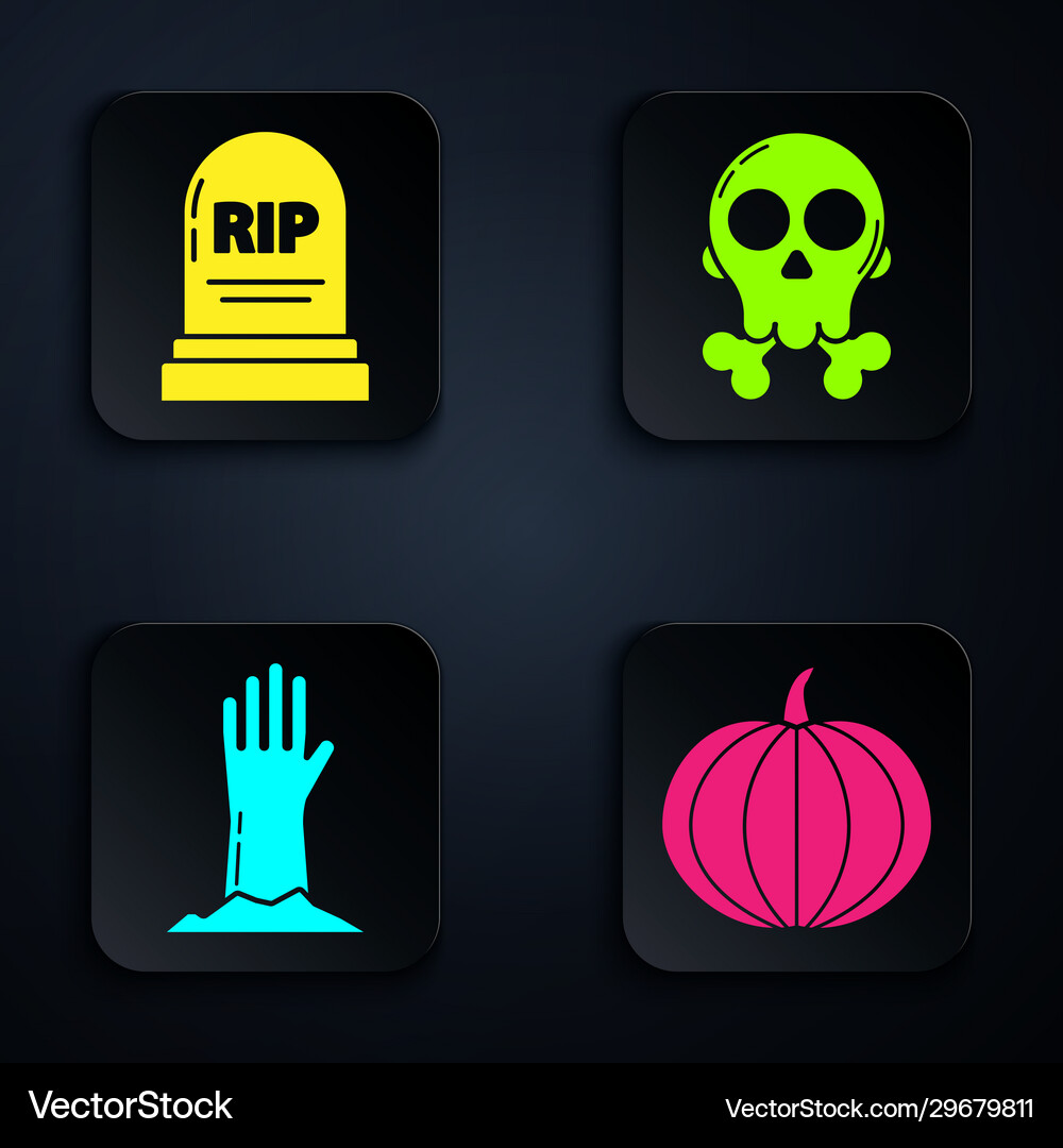 Set pumpkin tombstone with rip zombie hand Vector Image