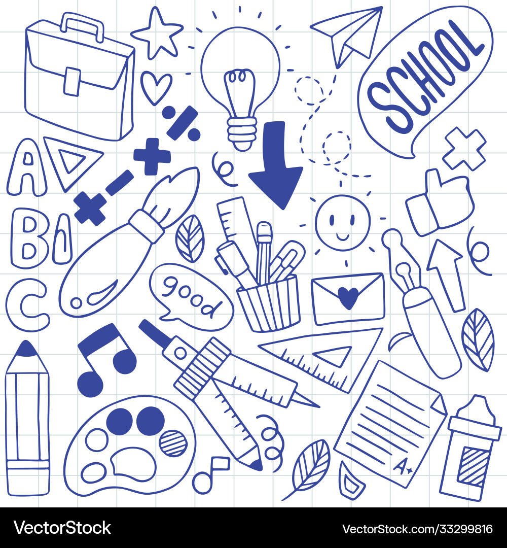 01-09-005 hand drawn set school icons Royalty Free Vector