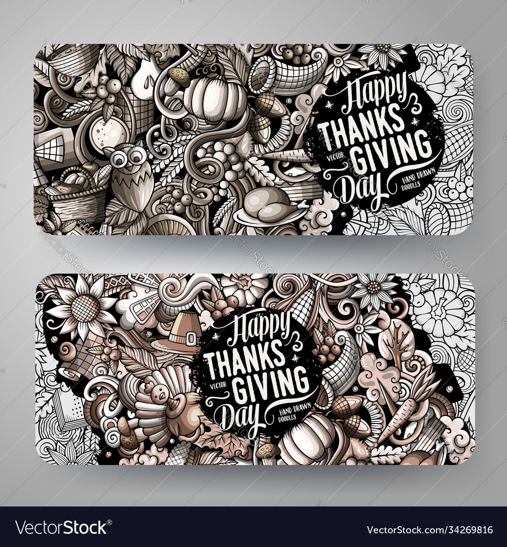 Cartoon cute hand drawn doodles thanksgiving Vector Image