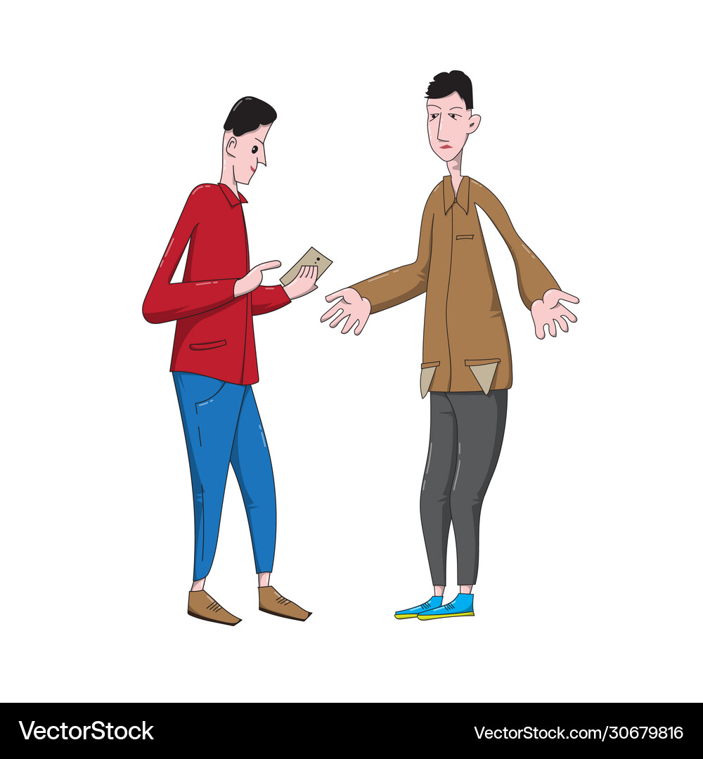 Cartoon young men discuss financial issues lender Vector Image