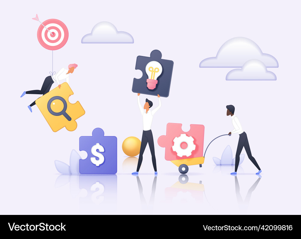 Collaboration of business partners tiny team Vector Image