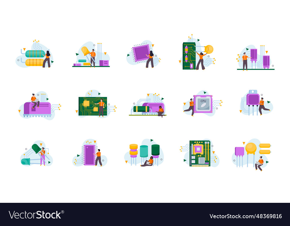 Flat microchip set Royalty Free Vector Image - VectorStock