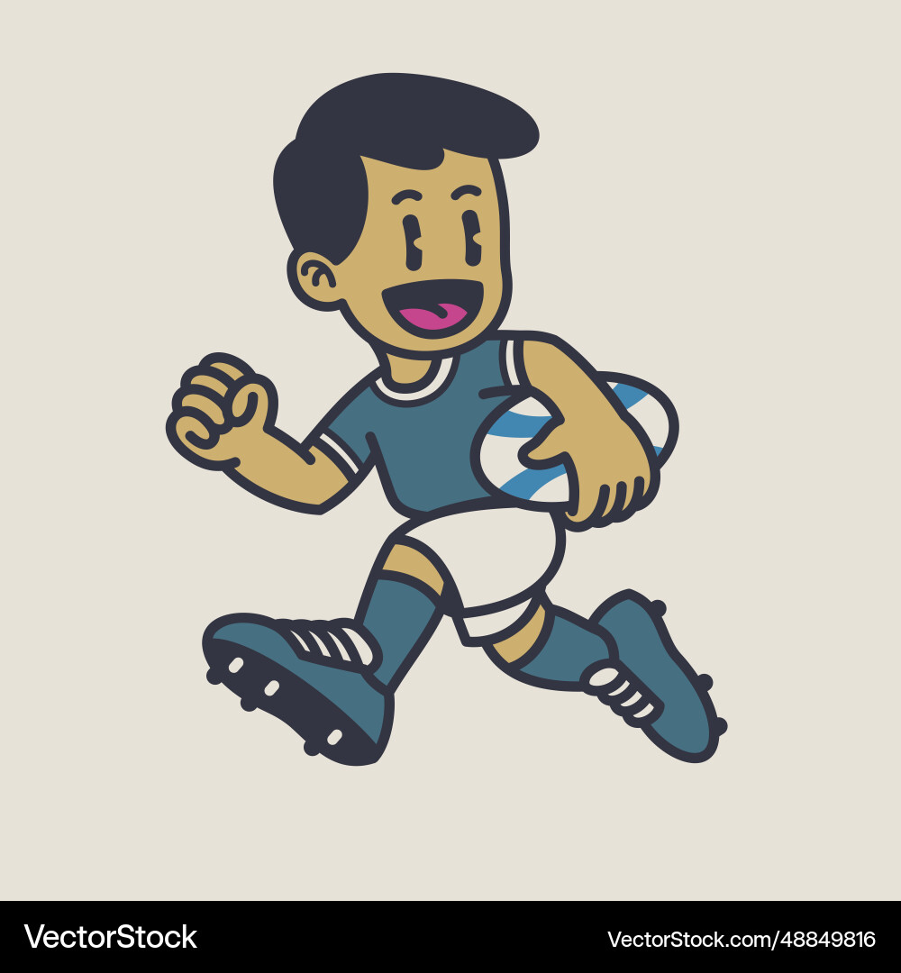Happy kid playing rugby cartoon Royalty Free Vector Image