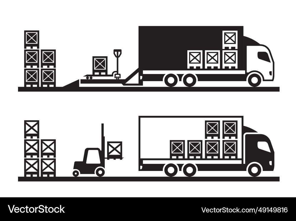 Loading goods by pallet truck and forklift Vector Image