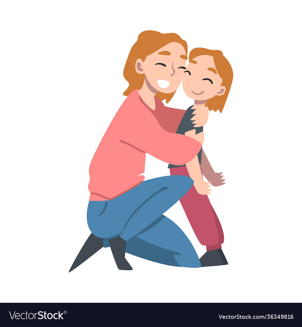 Loving mom hugging her little daughter with Vector Image Loving mom hugging her little daughter with Vector Image