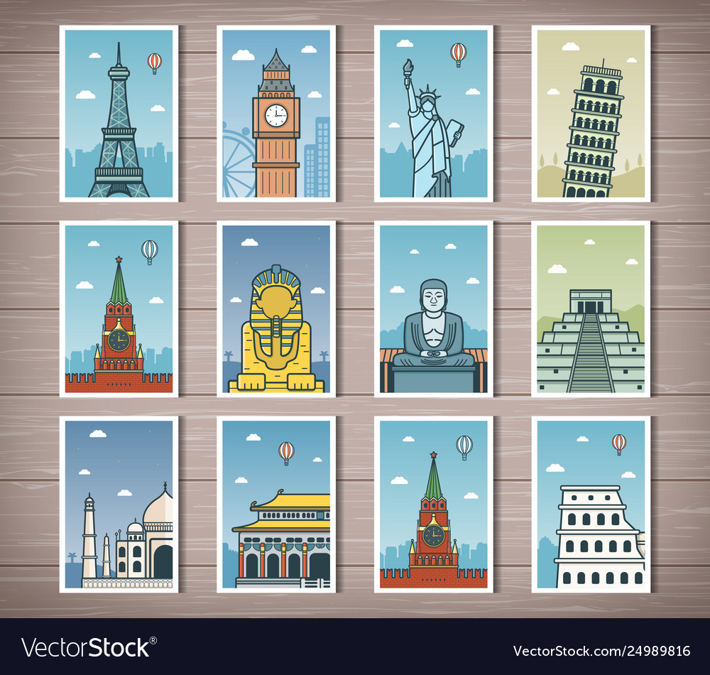 World landmarks collection travel and tourism Vector Image