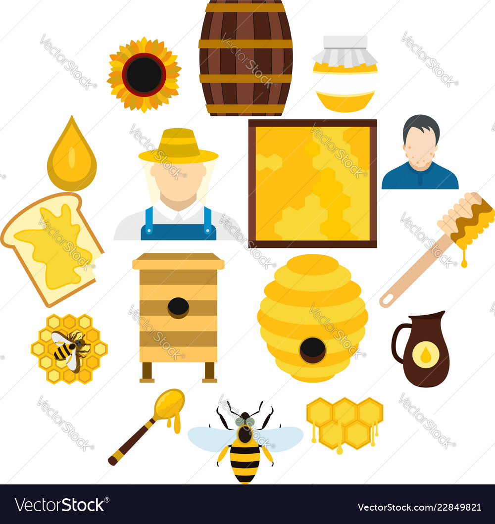 Apiary flat icons set Royalty Free Vector Image