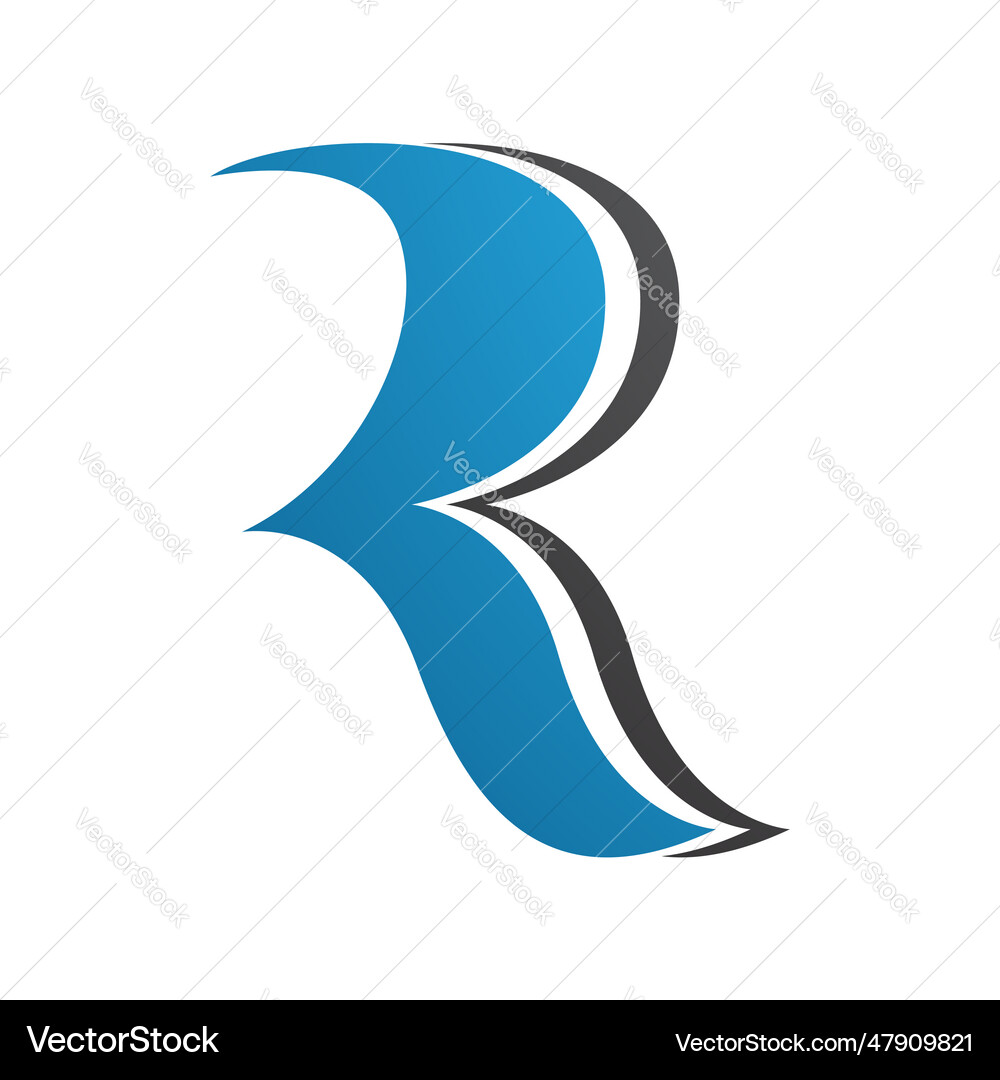 Blue and black wavy shaped letter r icon Vector Image