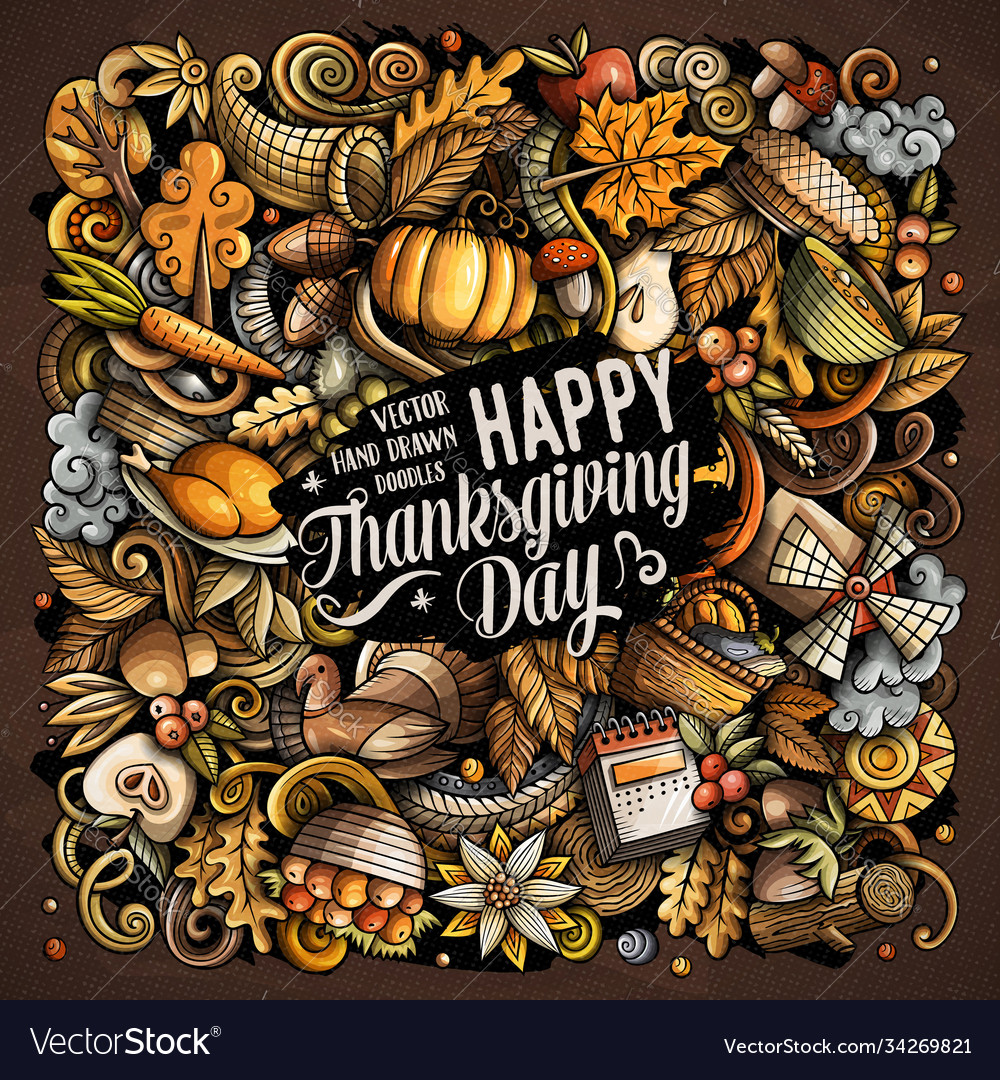 Cartoon doodles happy thanksgiving day Royalty Free Vector