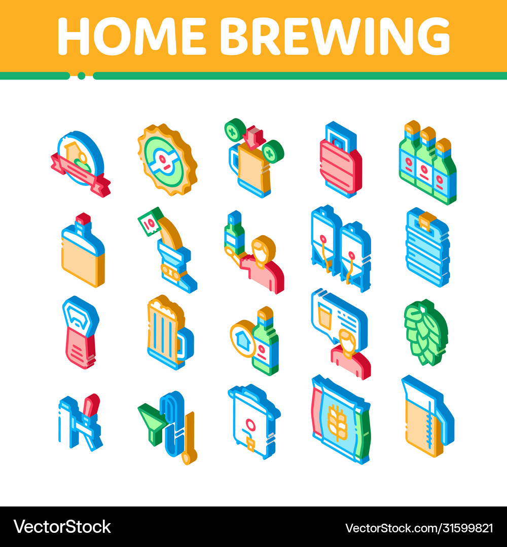 Home brewing beer isometric icons set Royalty Free Vector