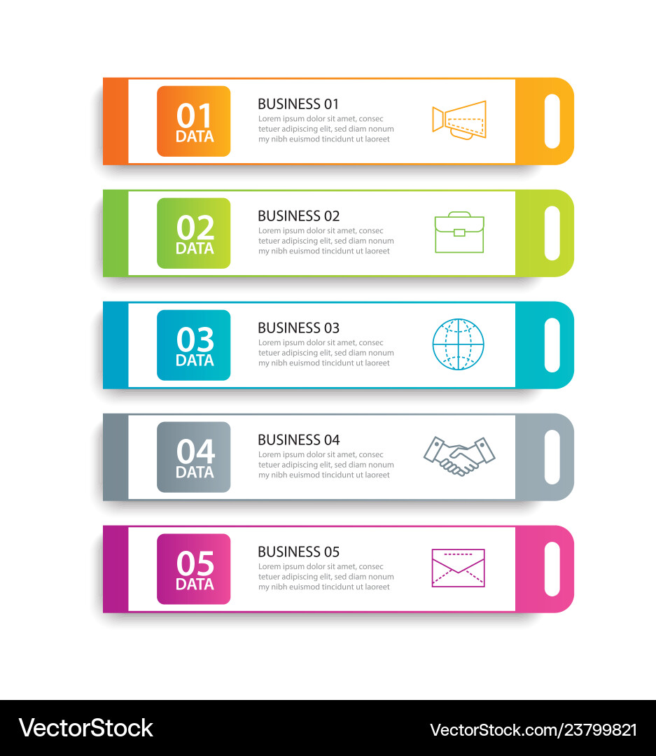 Infographics tab in horizontal paper index with 5 Vector Image