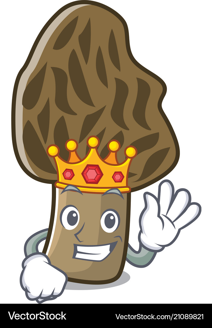 King morel mushroom mascot cartoon Royalty Free Vector Image