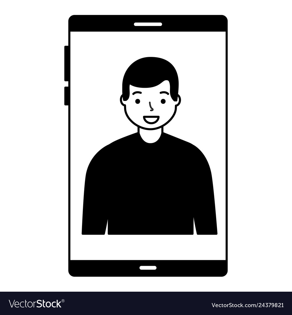 Man on screen smartphone device Royalty Free Vector Image