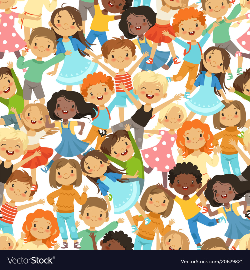 Seamless pattern with funny happy Royalty Free Vector Image