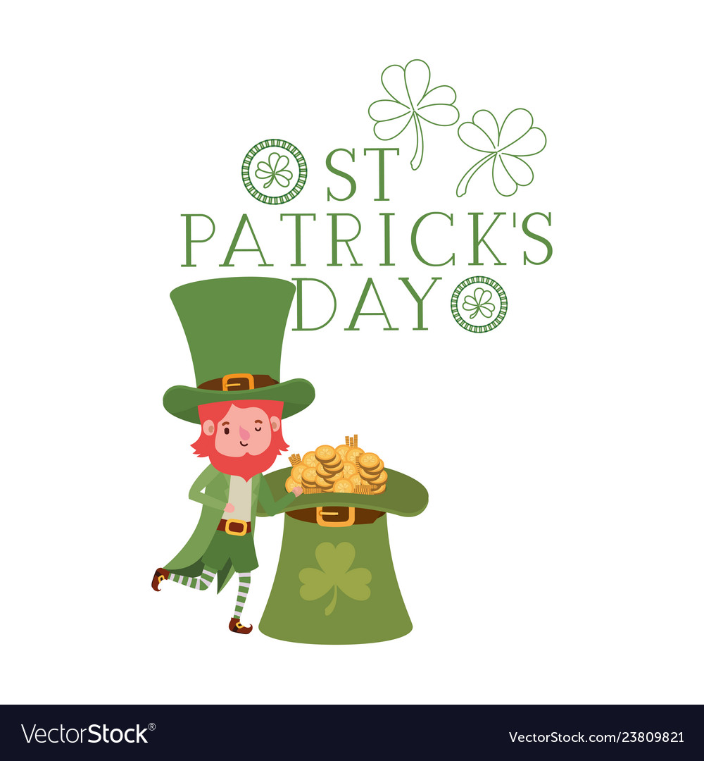 St patricks day label with leprechaun character Vector Image