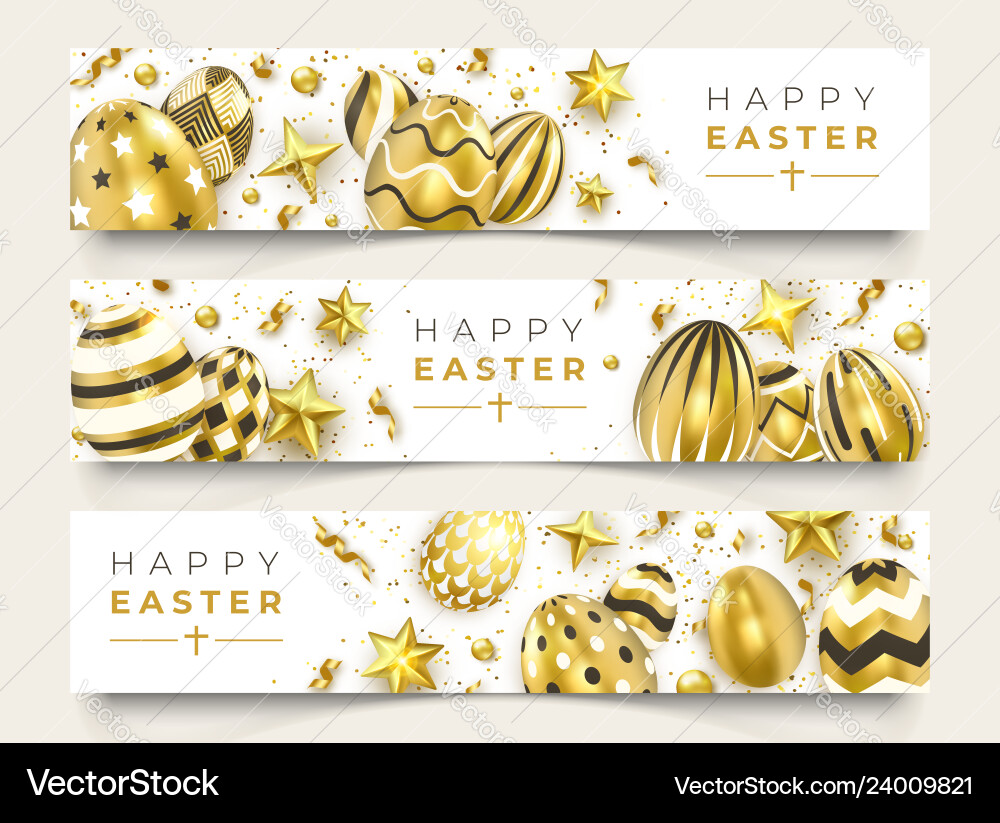 Three easter horizontal banners with realistic Vector Image