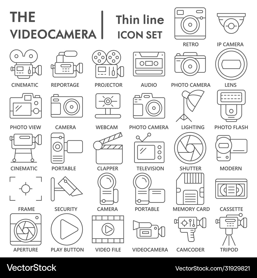 Videocamera thin line icon set cinema symbols Vector Image