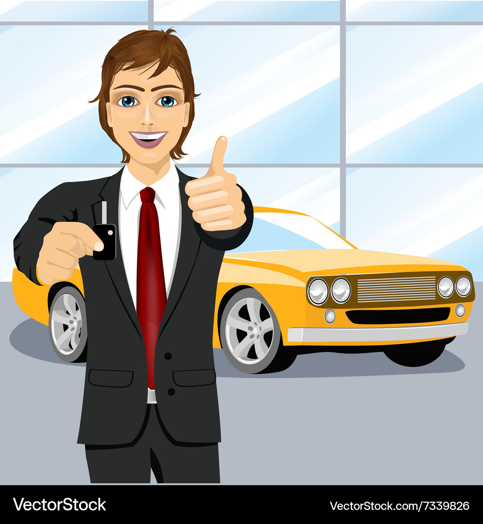 Automobile salesman holding the key Royalty Free Vector