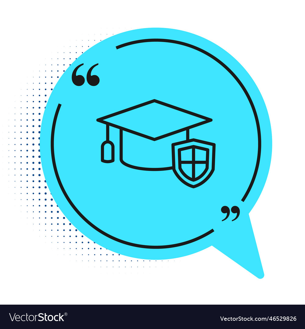 Black line graduation cap with shield icon Vector Image