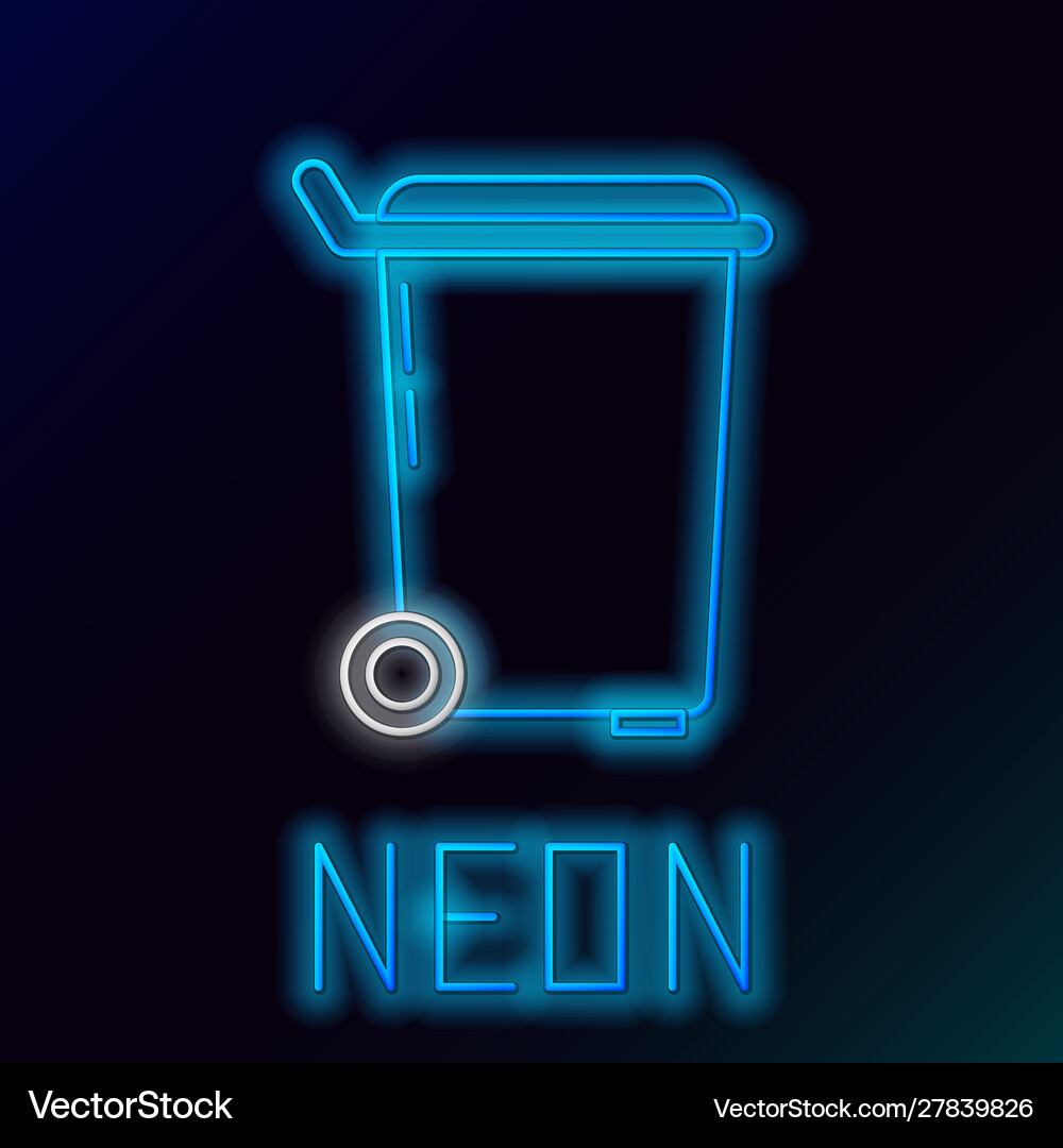 Blue glowing neon line trash can icon on black Vector Image