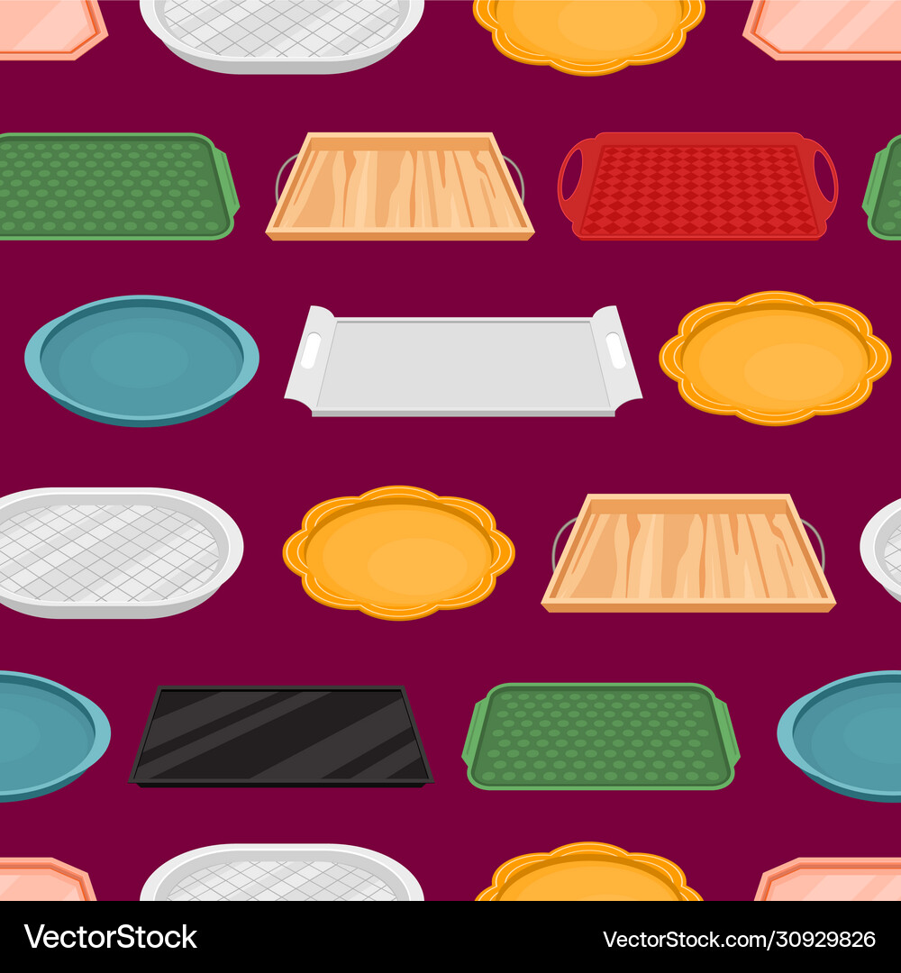 Cartoon color empty food tray seamless pattern Vector Image