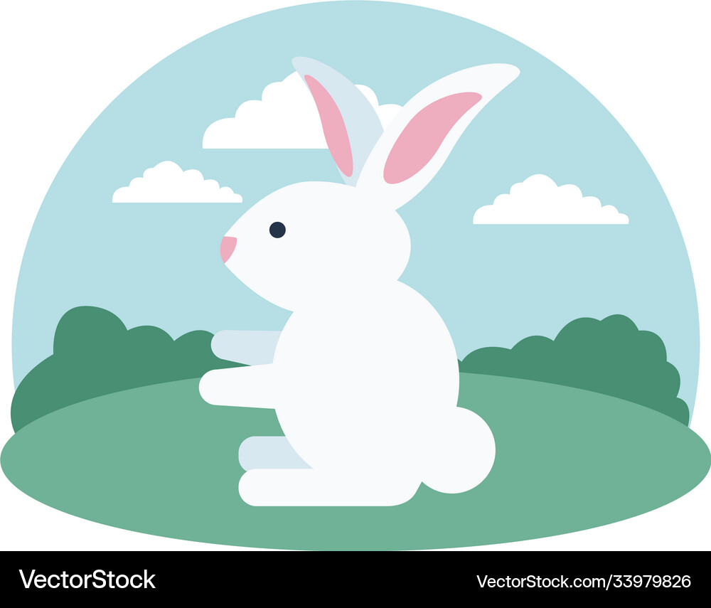 Cute rabbit seated in field scene Royalty Free Vector Image