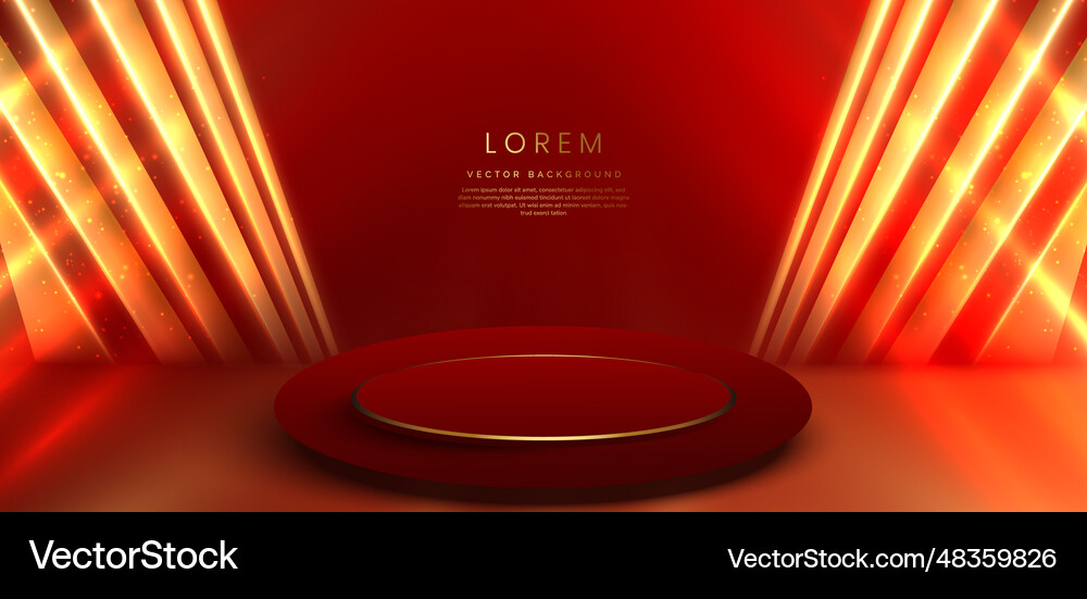 Elegant red stage with gold diagonal glowing Vector Image
