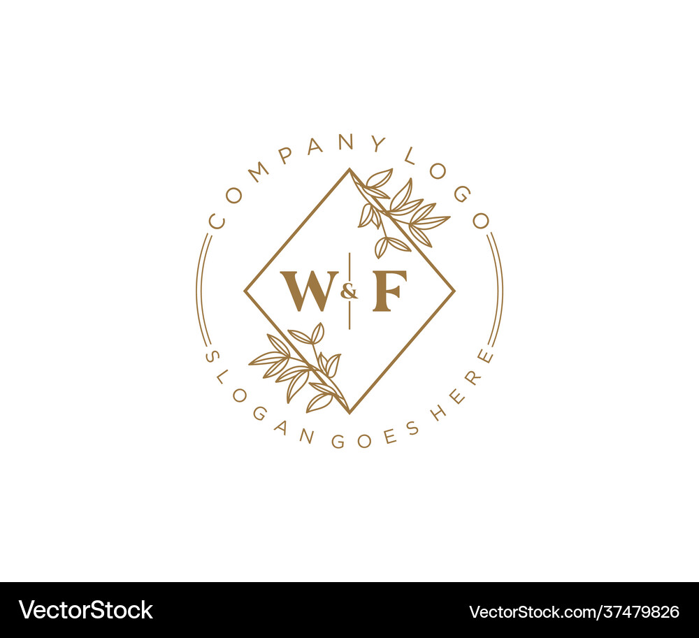 Initial wf letters beautiful floral feminine Vector Image