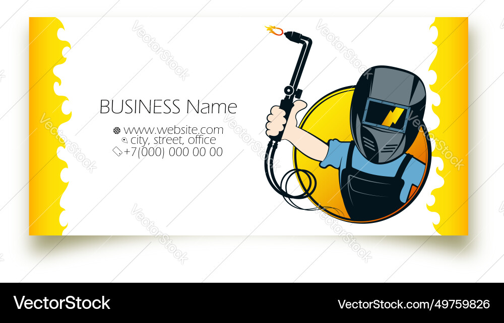 Welder with welding machine business card concept Vector Image