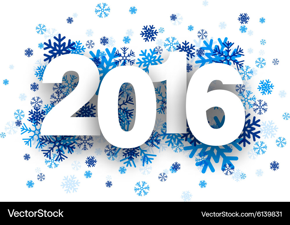 2016 paper sign over snowflakes Royalty Free Vector Image