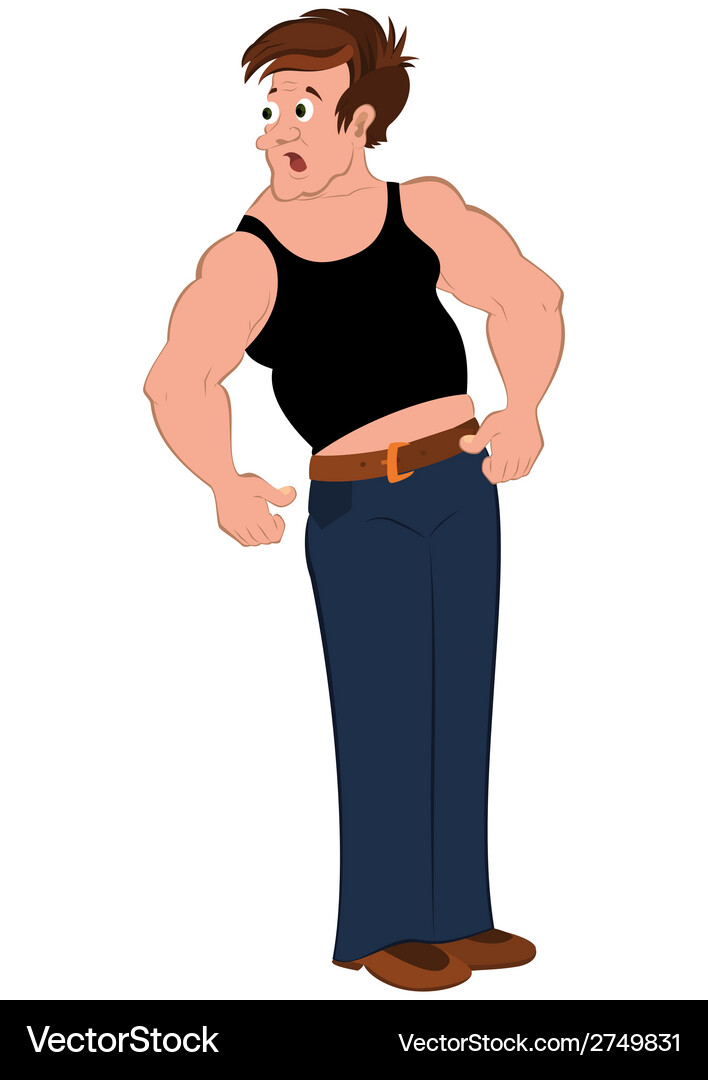 Cartoon fit man with open mouth looking back Vector Image